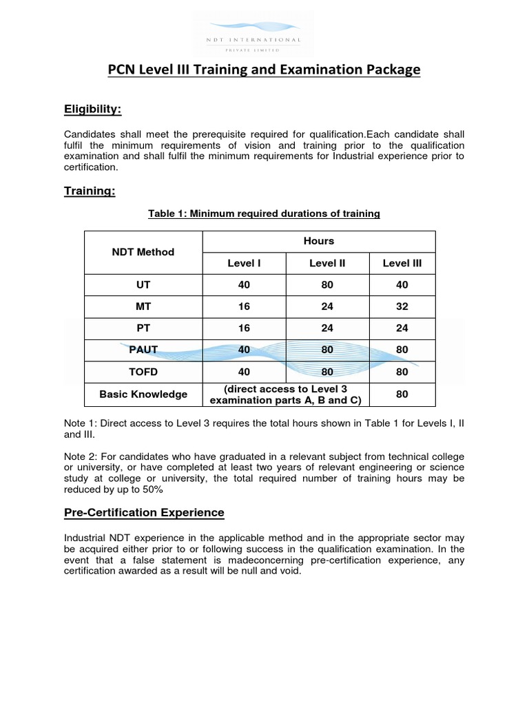 PCN Level III Brochure | PDF | Nondestructive Testing | Test (Assessment)