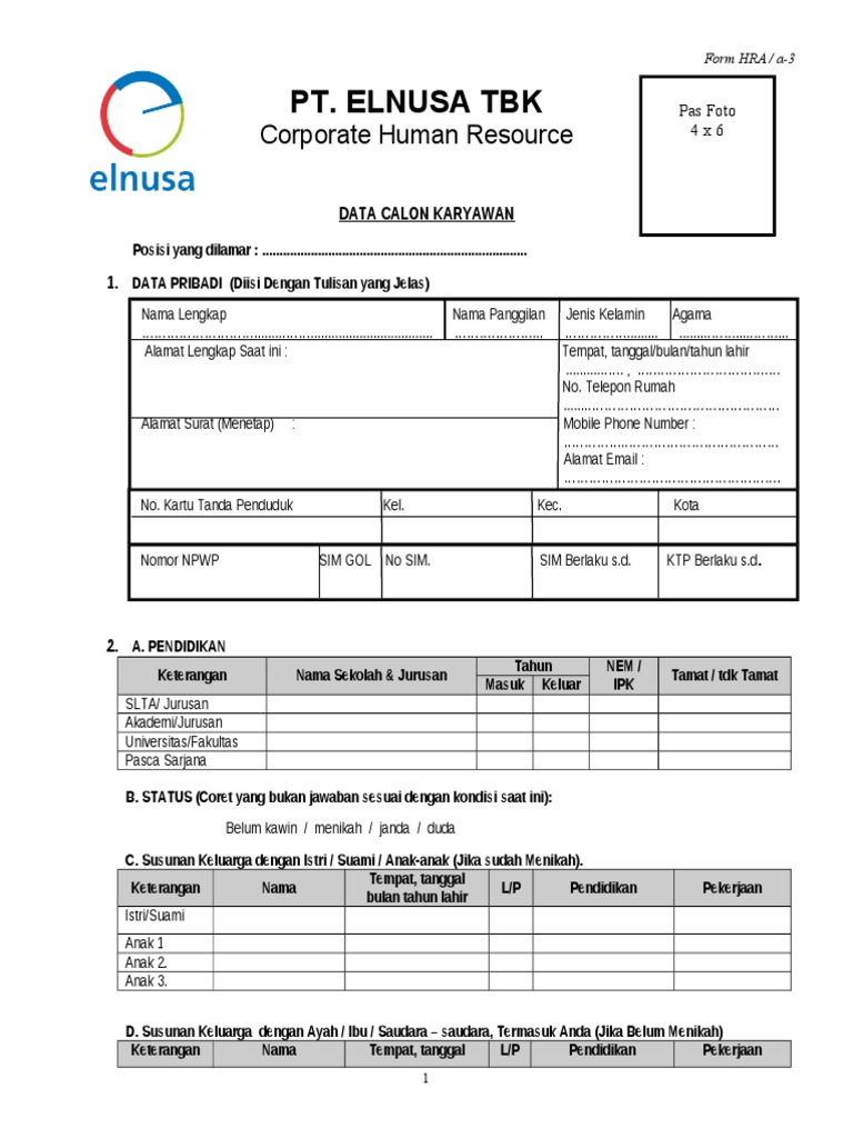 Form Lamaran Kerja (FLK) | PDF