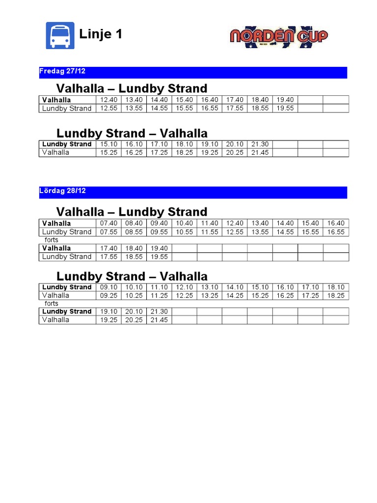 Valhalla-Lundby Strand Bus Timetable | PDF
