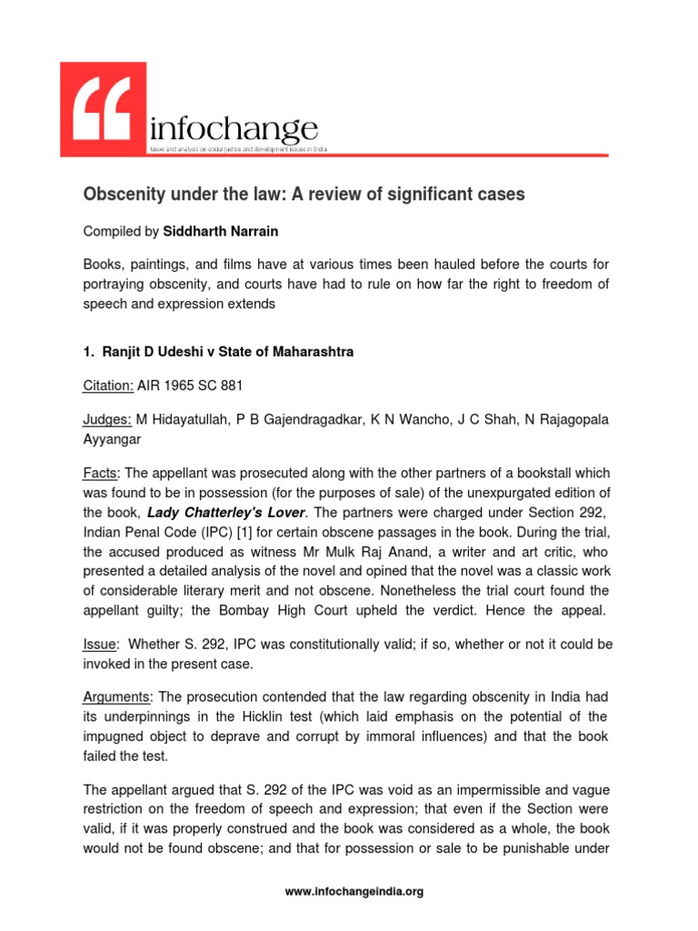 Key Obscenity Cases in India | PDF | Obscenity | Justice