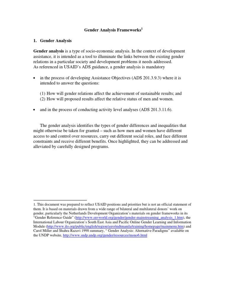Review of Gender Analysis Frameworks | PDF | Career & Growth | Social ...