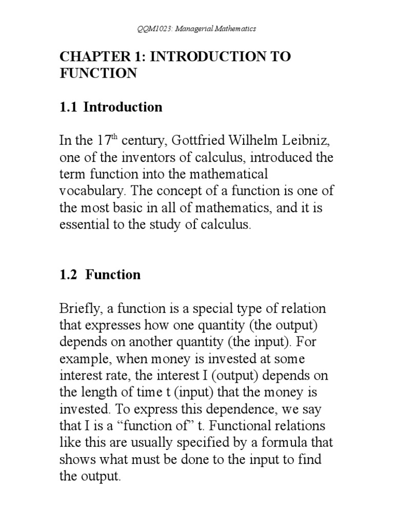 Chapter 1: Introduction To Function: QQM1023: Managerial Mathematics ...