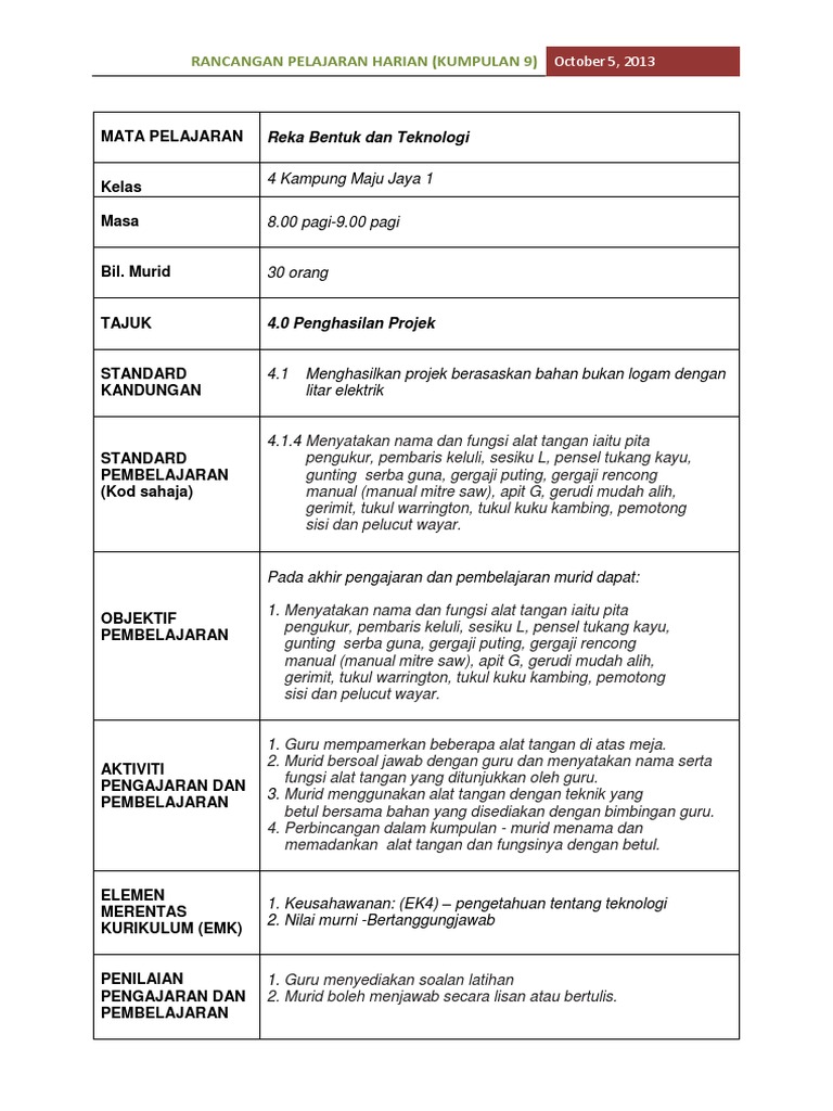 Contoh RPH RBT Tahun 4 | PDF