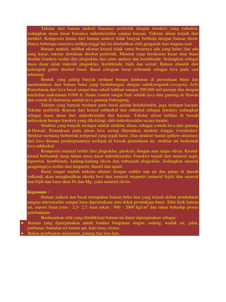 Tekstur Dari Batuan Andesit Biasanya Porfiritik Dengan Fenokris Yang ...