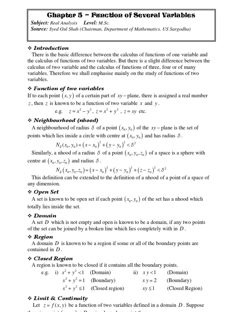 Chap 05 Real Analysis Function Of Several Variables Pdf Derivative Mathematical Relations