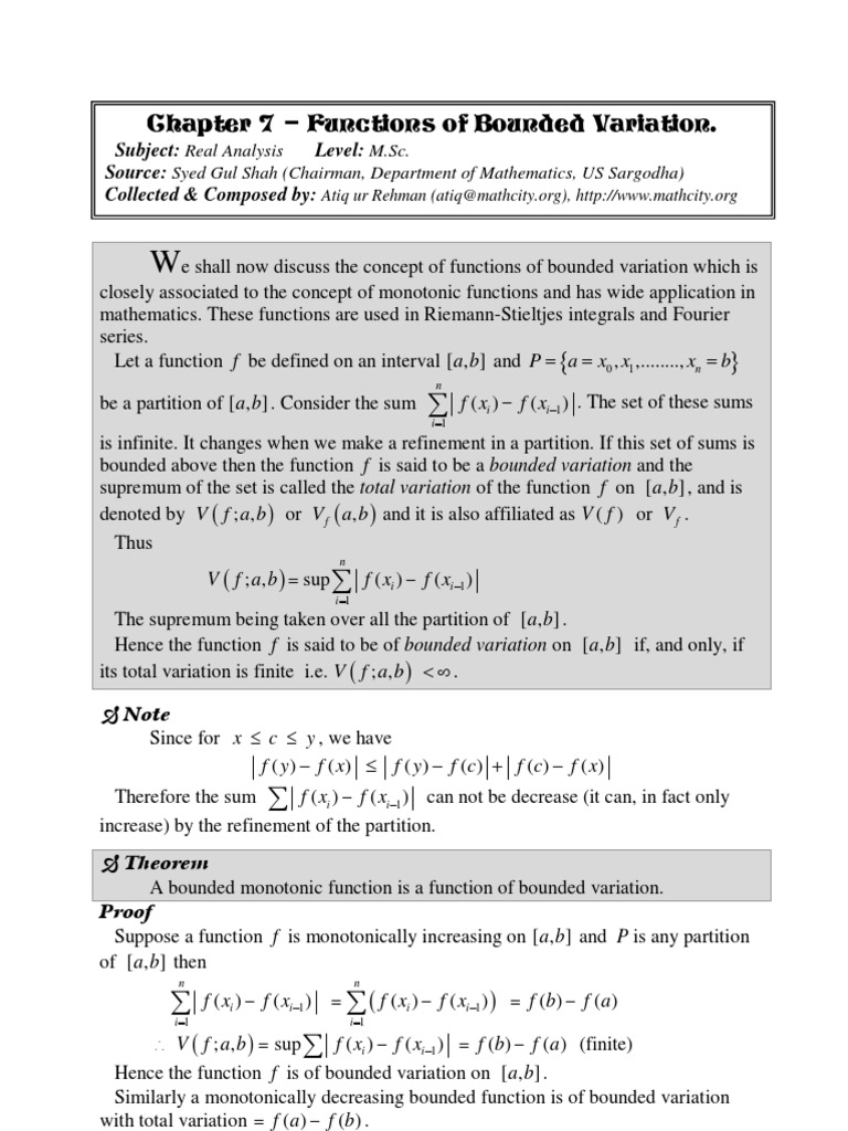 Chap 07 Real Analysis: Functions of Bounded Variation | PDF | Monotonic ...
