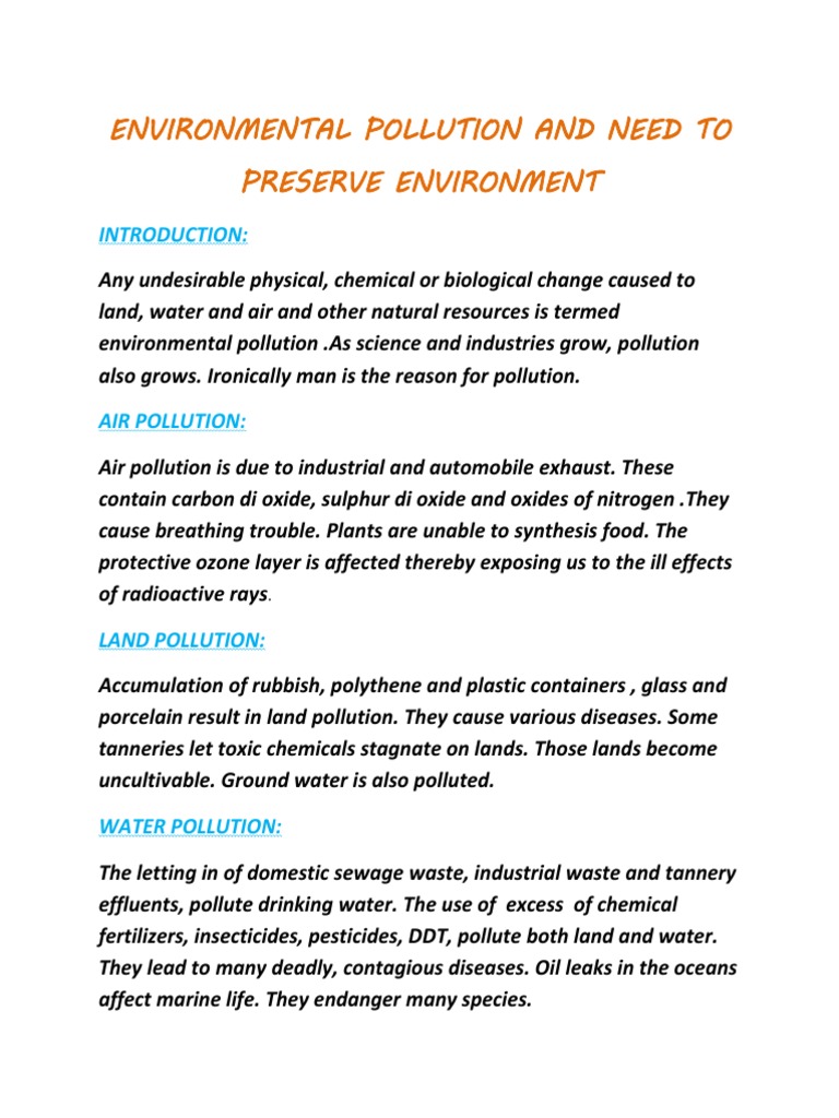 Environmental Pollution and Need to Preserve Environment | Pollution ...