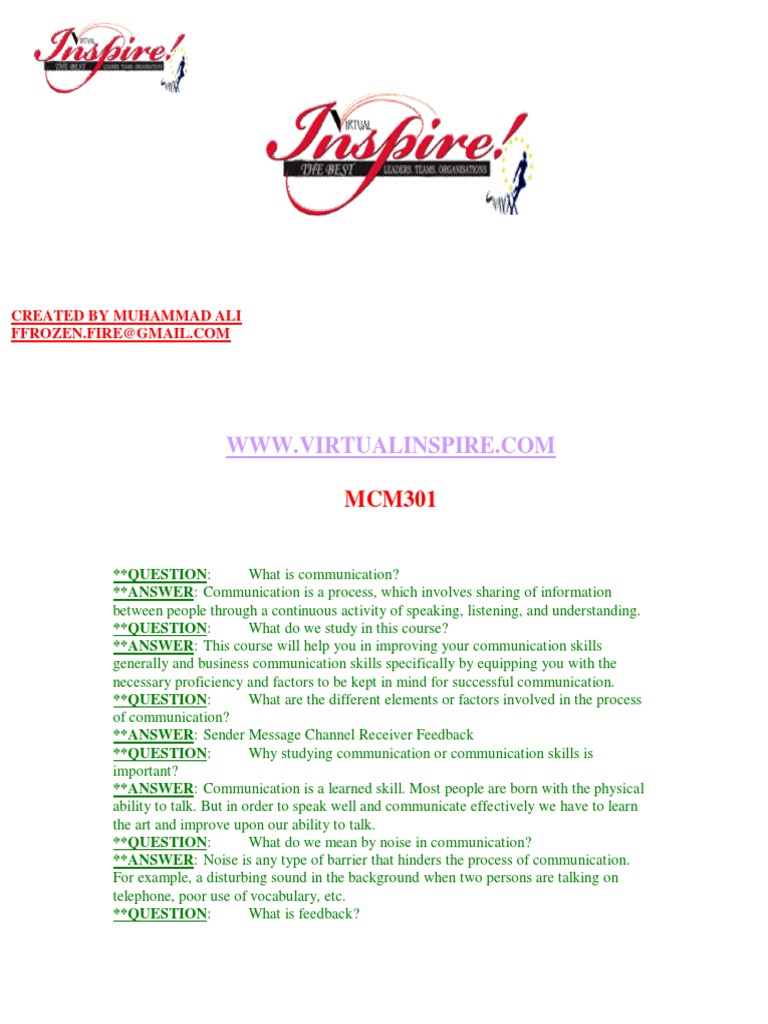 MCM 301 | PDF | Leadership | Nonverbal Communication