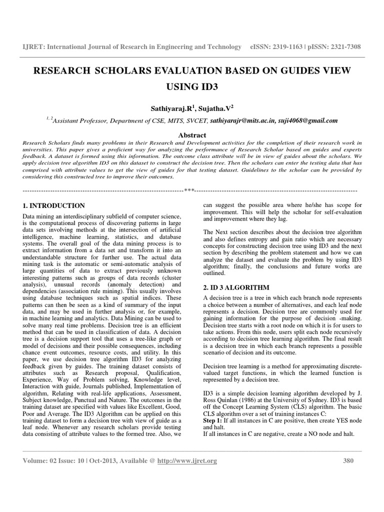 Ijret - Research Scholars Evaluation Based On Guides View Using Id3 ...