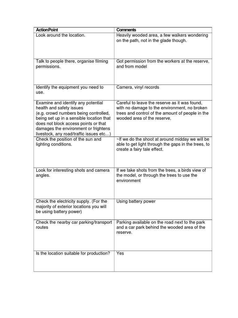 Outdoor Film Shoot Planning Guide | PDF