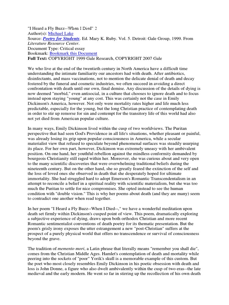 I Heard a Fly Buzz | Emily Dickinson | Poetry