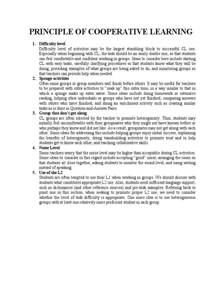 Principles of Cooperative Learning | PDF