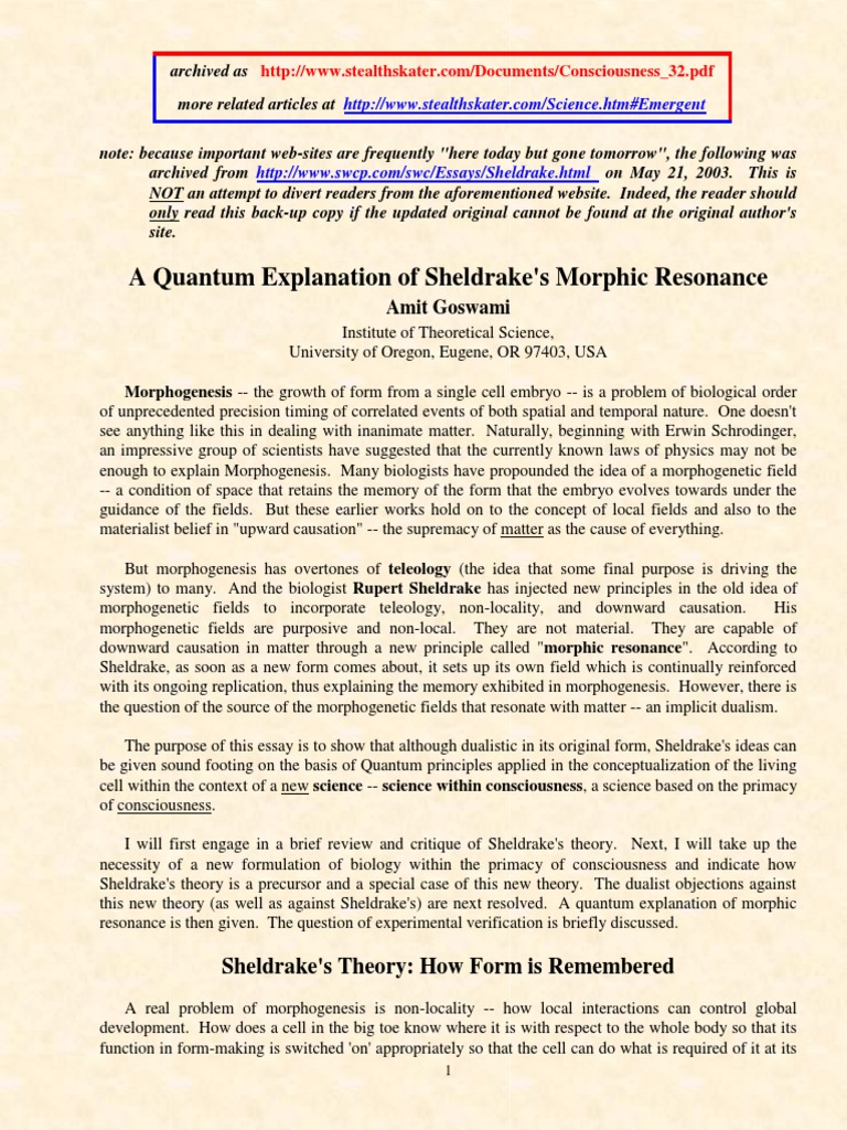 A Quantum Explanation of Sheldrakes Morphic Resonance by A ...