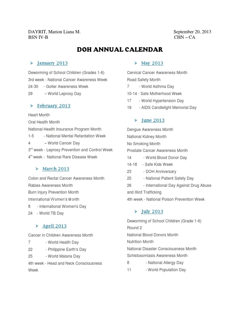 Doh Calendar | PDF | Preventive Healthcare | Cancer