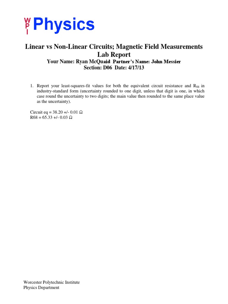 Ryan McQuaid LAB6 D06 | PDF | Electrical Network | Resistor