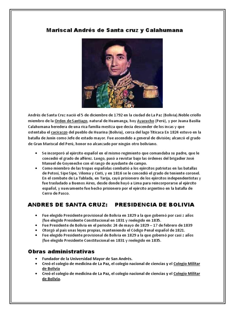 Mariscal Andrés de Santa Cruz y Calahumana | PDF | Militar | América ...