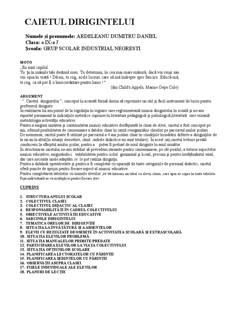 Caietul Dirigintelui | PDF