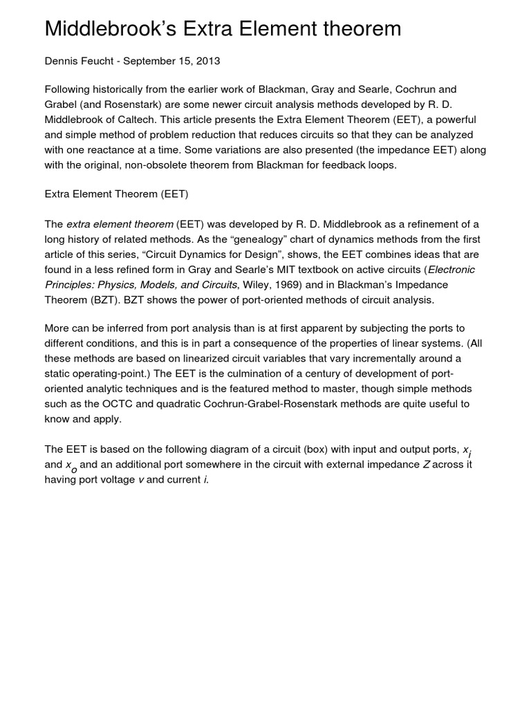 Middlebrook S Extra Element Theorem | PDF | Electrical Impedance ...
