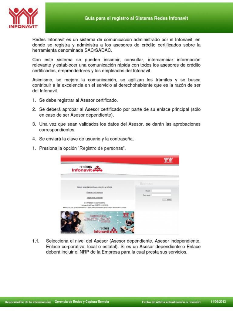 Guía para El Registro Al Sistema Redes Infonavit PDF | PDF | Contraseña | Informática y ...