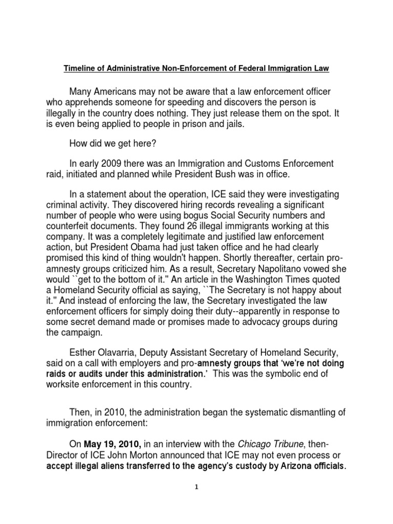 Sessions' Timeline of Non-Enforcement | PDF | U.S. Immigration And ...