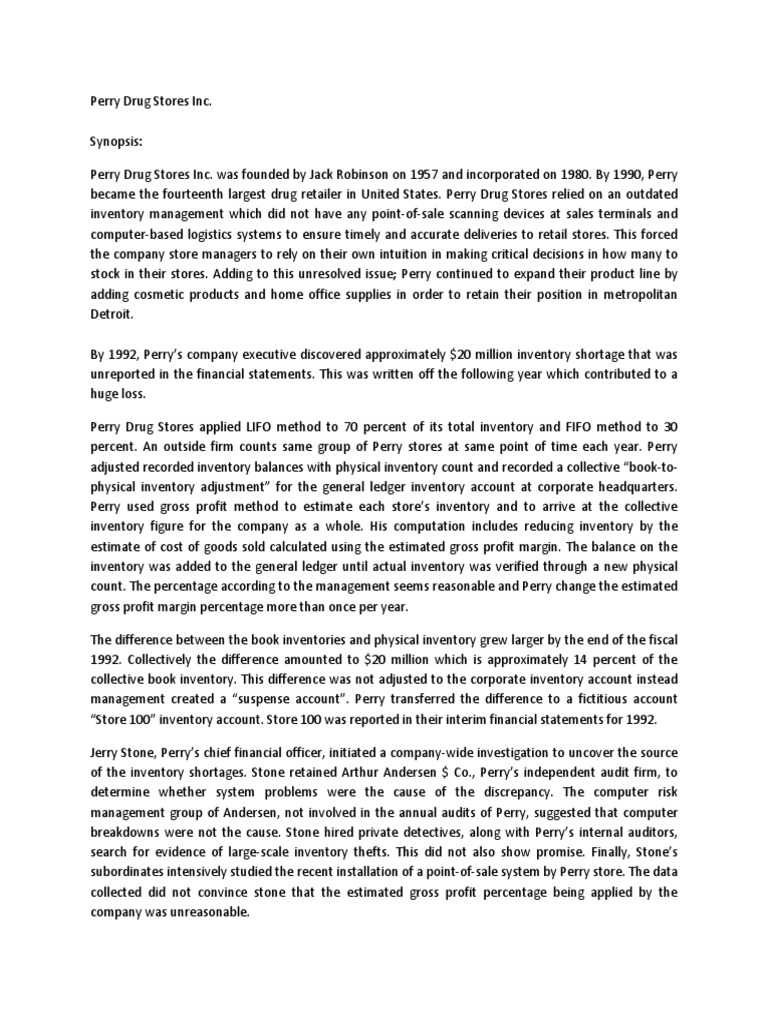 Perry Drug Stores Synopsis | PDF | Inventory | Audit
