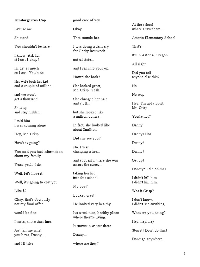 "Kindergarten Cop" Movie Script | PDF