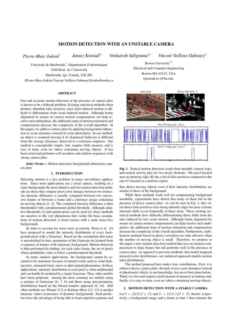 Motion Detection With An Unstable Camera: Pierre-Marc Jodoin Janusz ...
