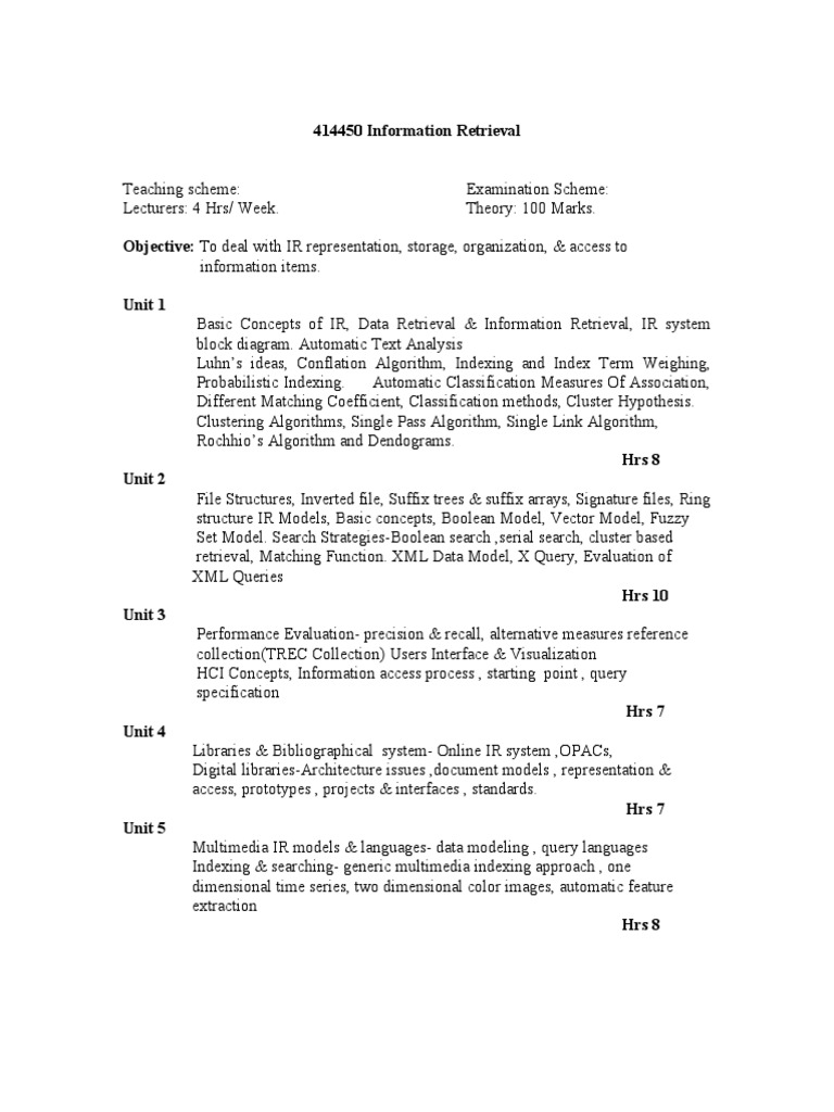 Information Retrieval Course Overview | PDF