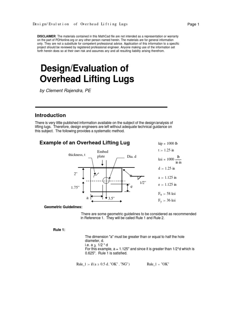Overhead Lifting Lug Design Guide | PDF | Stress (Mechanics) | Building ...