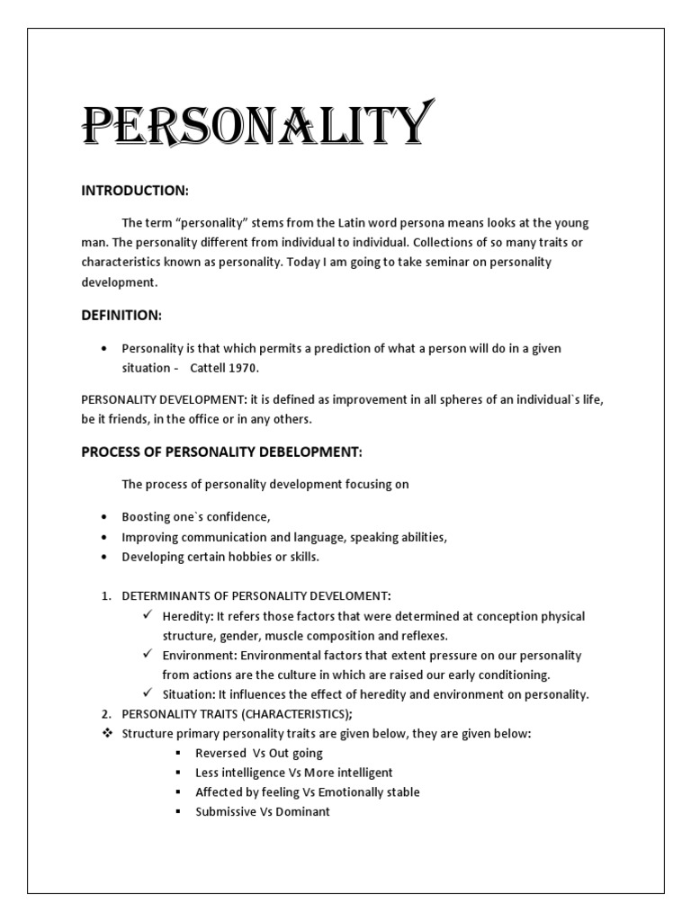 Personality Development | PDF | Id | Metaphysics Of Mind