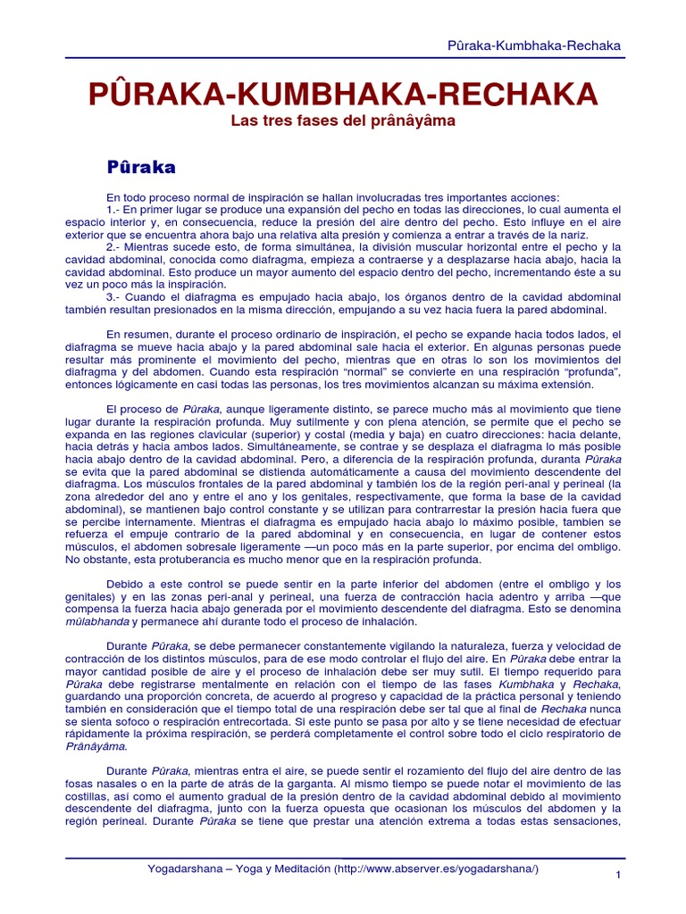 Puraka Kumbhaka Rechaka | Descargar gratis PDF | Respiración | Abdomen