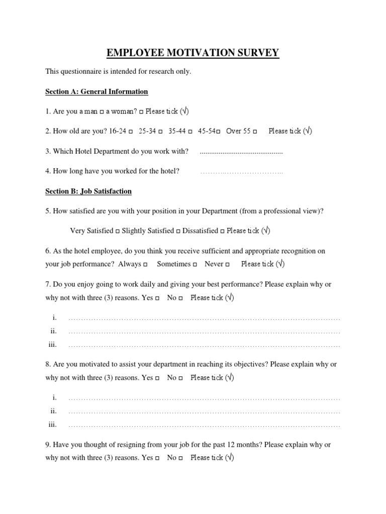 Employee Motivation Survey | PDF | Employment | Motivation