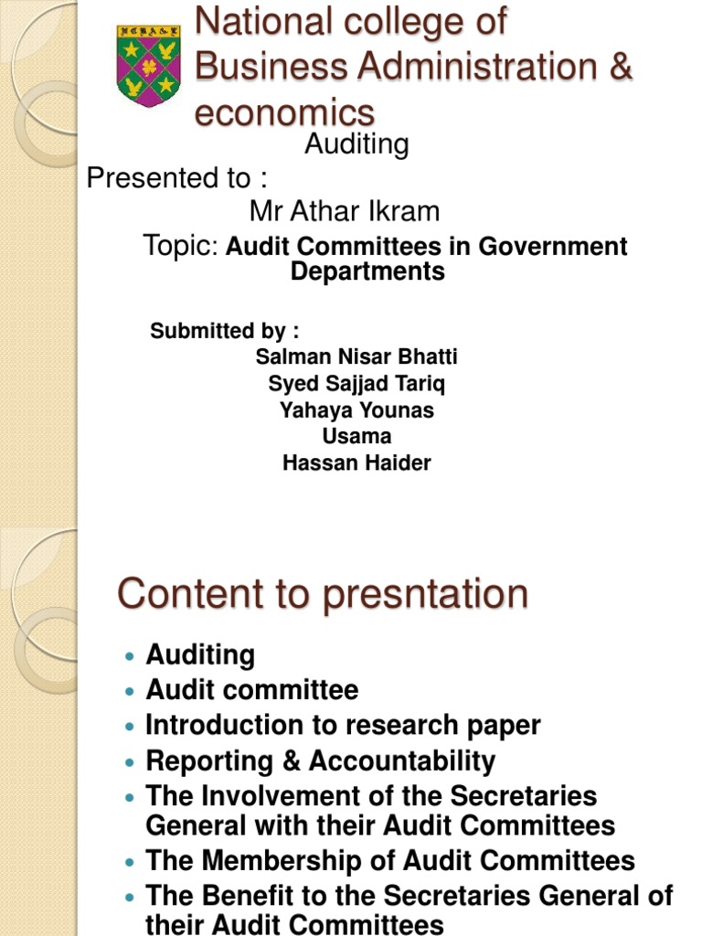Auditing Presented To: MR Athar Ikram Topic:: Audit Committees in Government | PDF | Audit ...