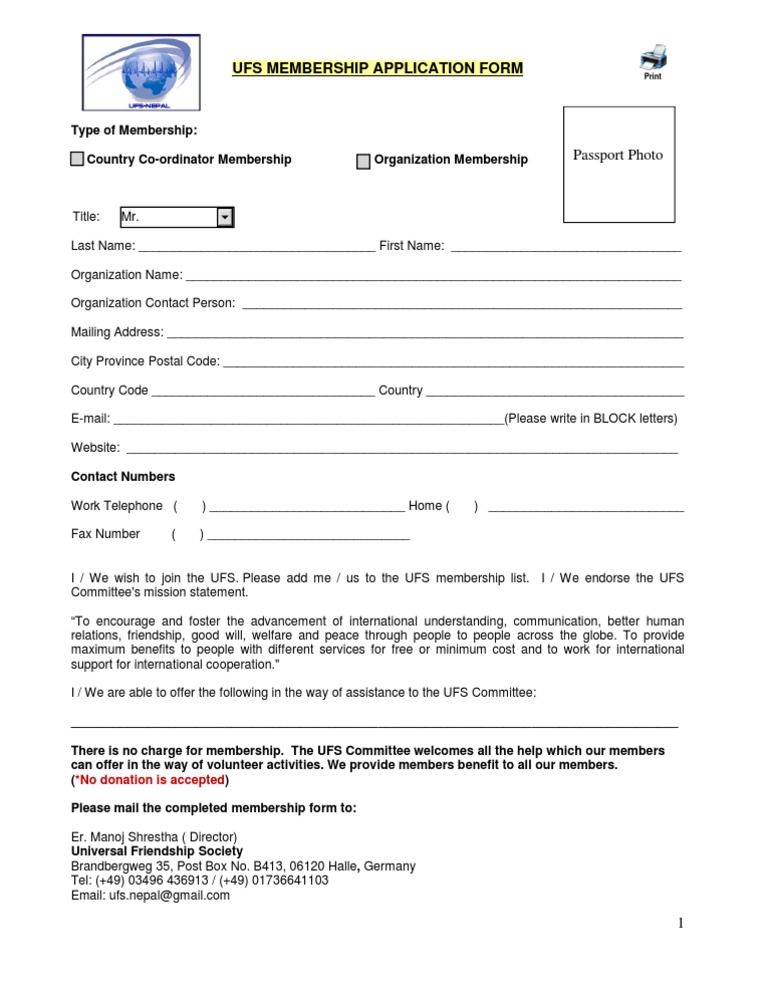UFS Membership Application Form | PDF | Career & Growth | Politics