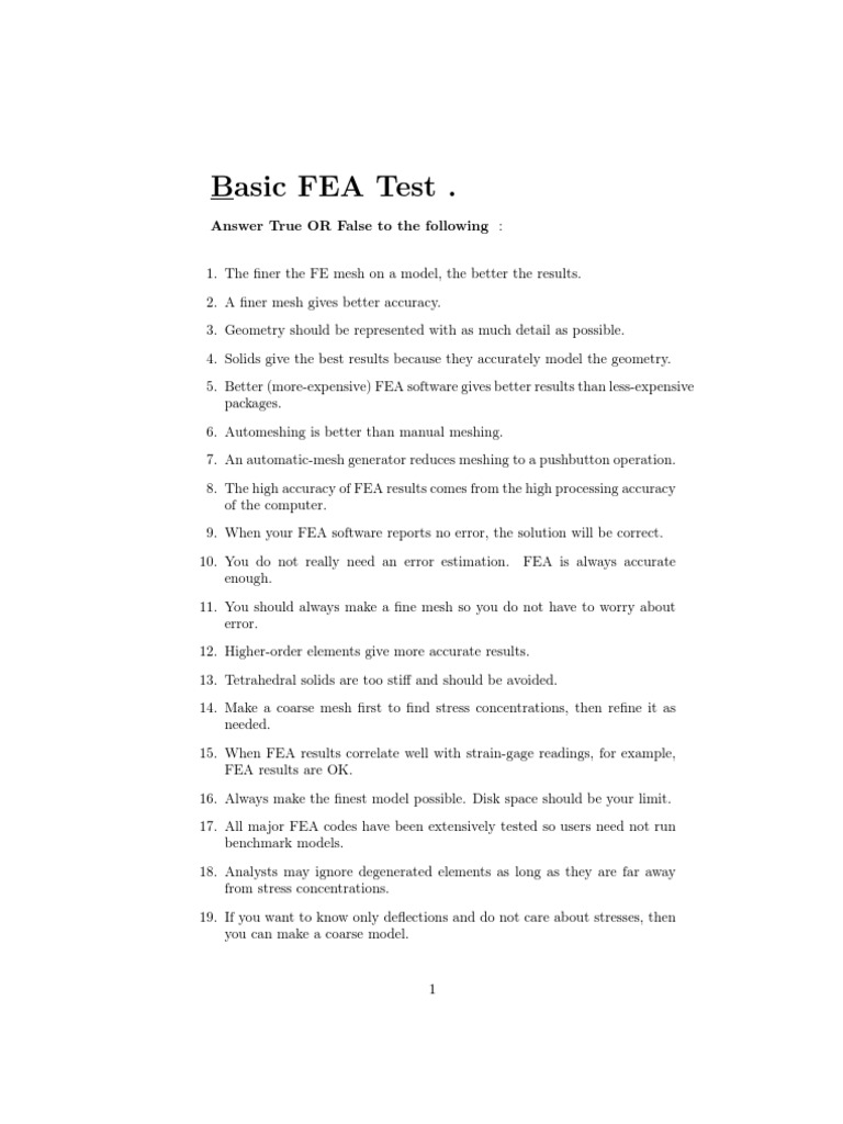 Basic FEA Test | PDF | Finite Element Method | Accuracy And Precision