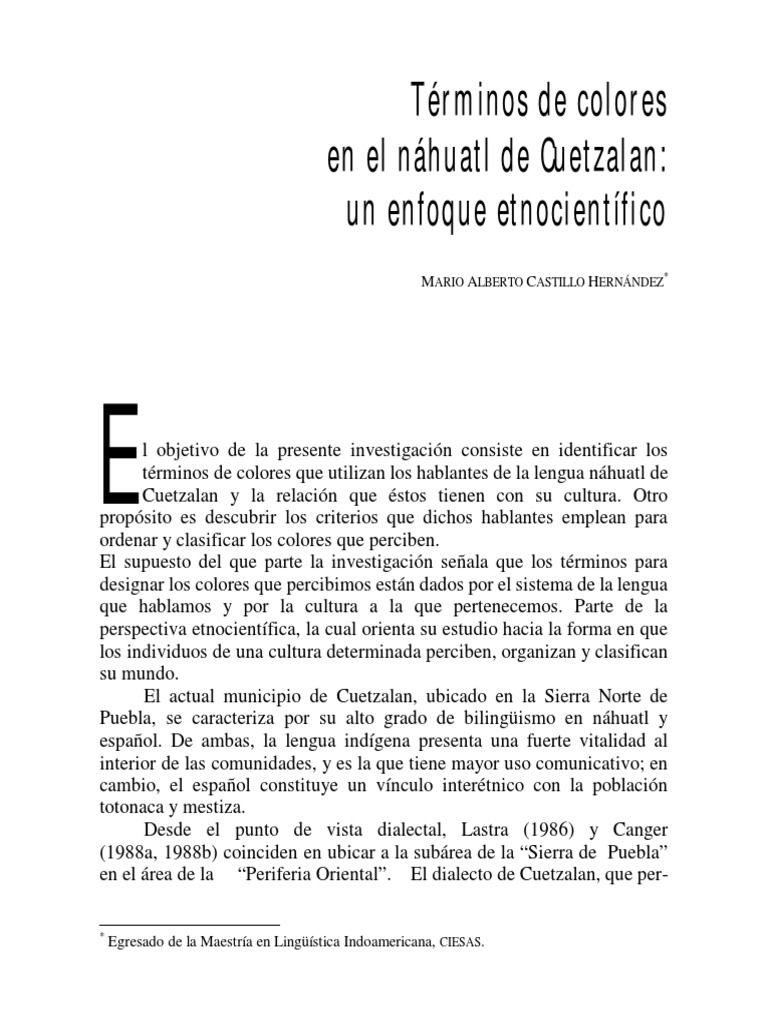 Términos de colores | PDF | Náhuatl | Color