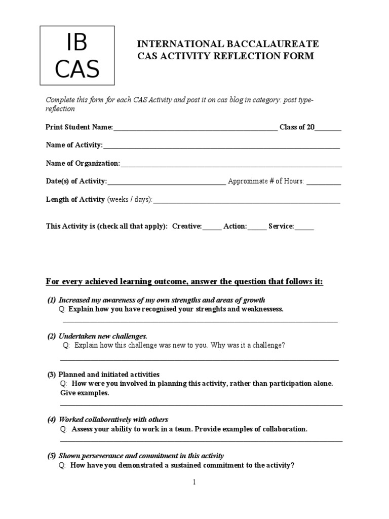 IB CAS: International Baccalaureate Cas Activity Reflection Form | PDF
