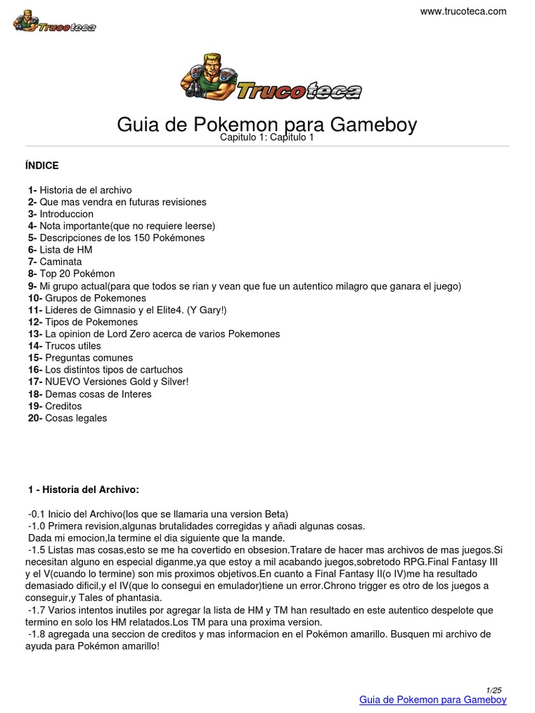 Guia Trucoteca Pokemon Gameboy | PDF | Pokémon | Videojuegos
