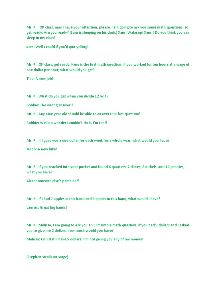 English COmedy Skit For Kids | PDF | Leisure