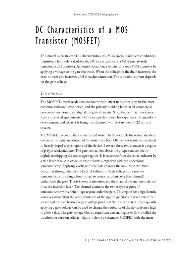 DC Characteristics of A MOS Transistor (MOSFET) : Solved With COMSOL ...