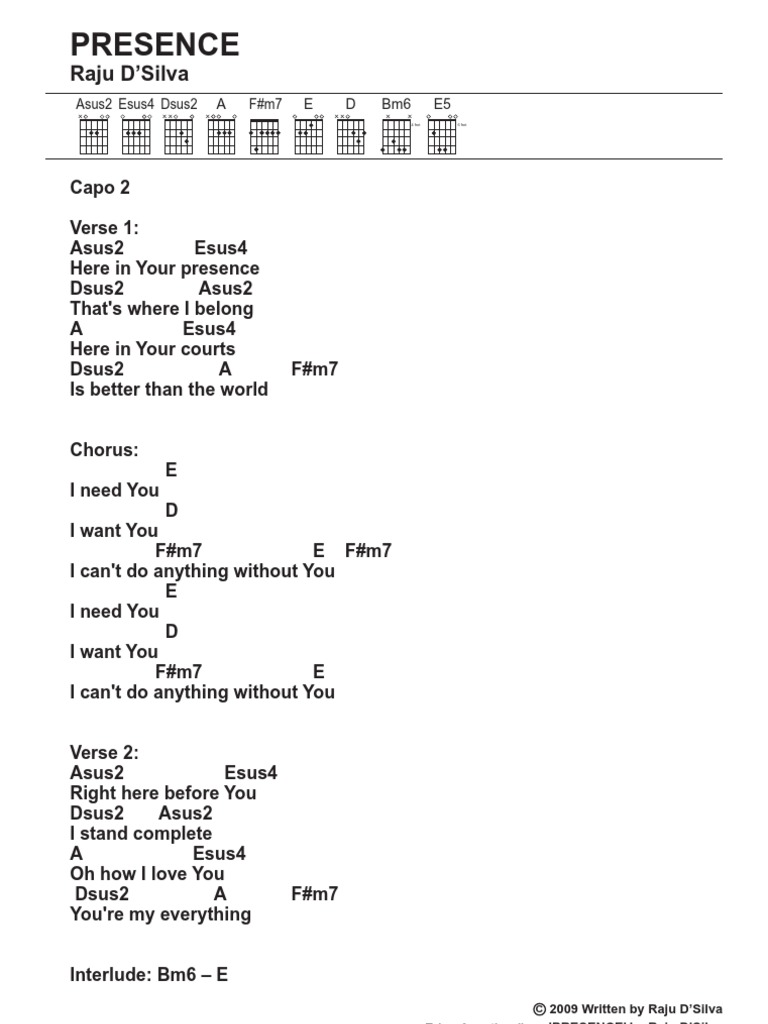 Presence Chords and Lyrics | PDF | Language Arts & Discipline | Poetry