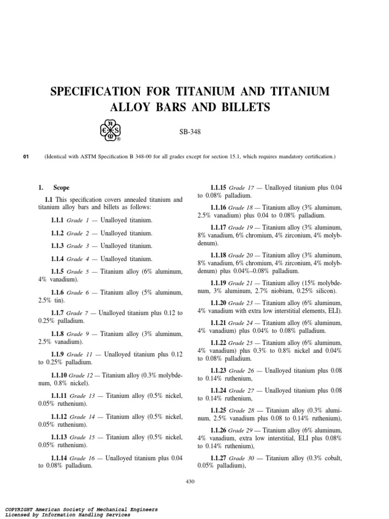 Specification For Titanium and Titanium Alloy Bars and Billets | PDF ...