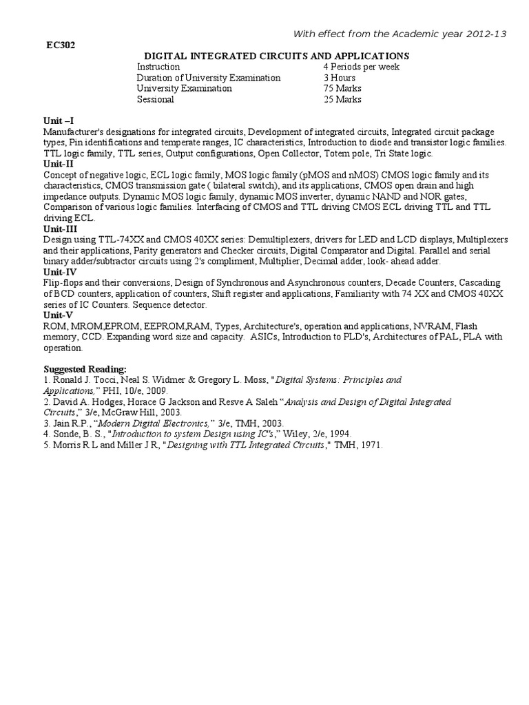 EC302 Digital Integrated Circuits and Applications: With Effect From ...