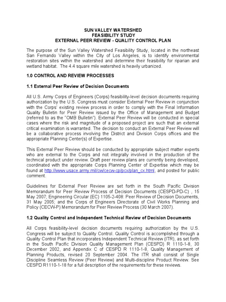 Sun Valley - Peer Review Plan QC-EPR Plan | PDF | Feasibility Study ...