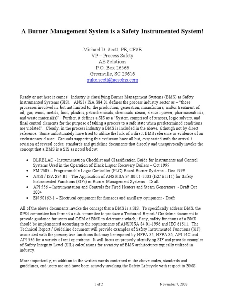 A Burner Management System Is A Safety Instrumented System! | PDF ...