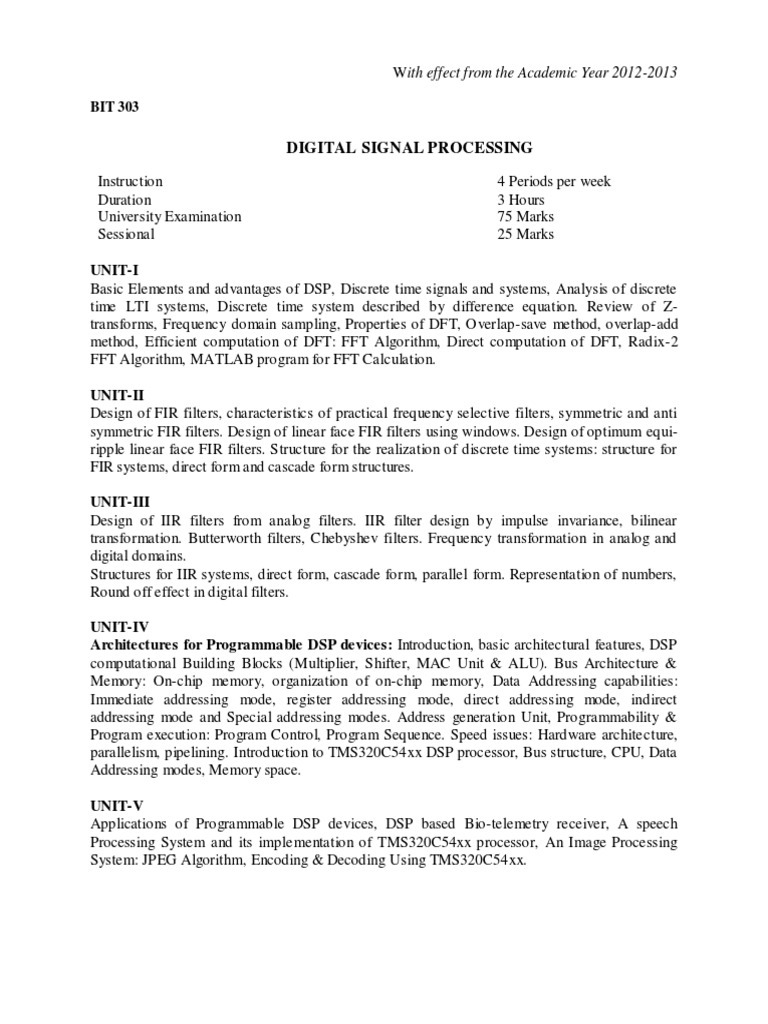 Digital Signal Processing Unit I Pdf Digital Signal Processing