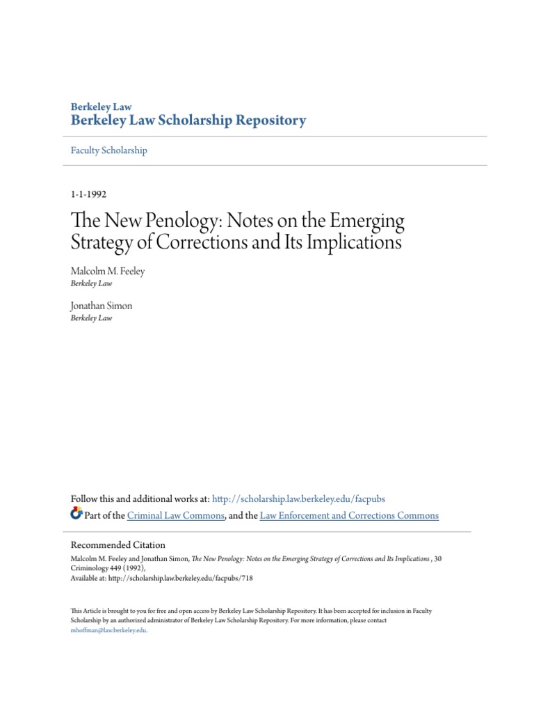 The New Penology: Notes On The Emerging Strategy of Corrections and Its ...
