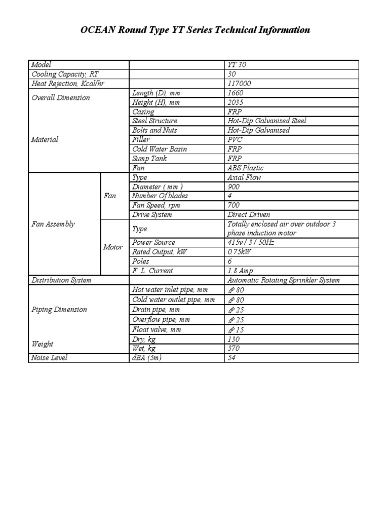 Cooling Tower Specifications and Connection | PDF
