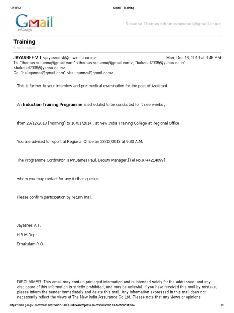 Gmail - Training | PDF | Email | Mail