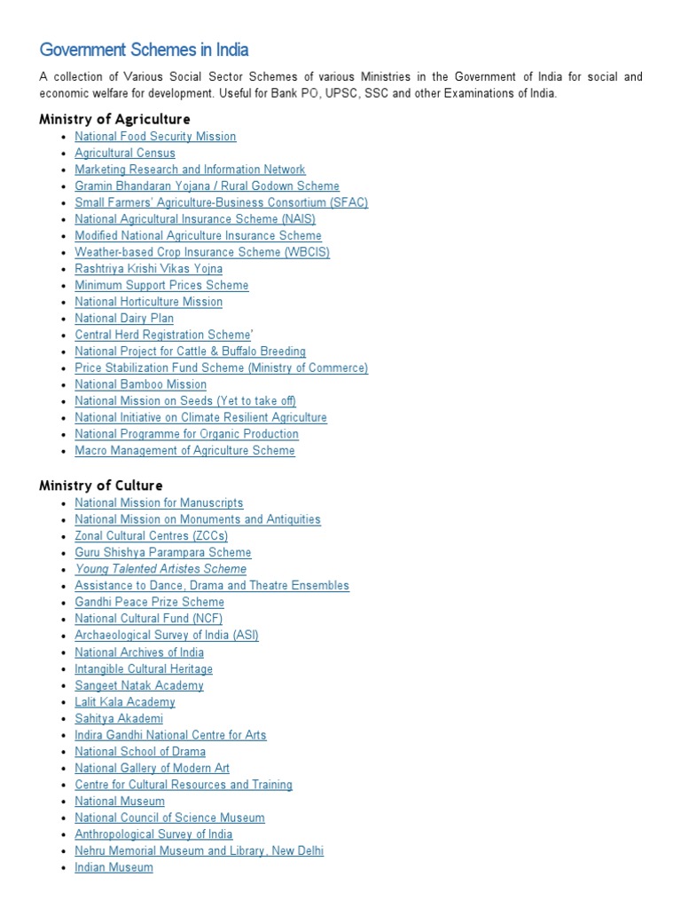 Overview of India’s Government Schemes | PDF | Agriculture | Government ...